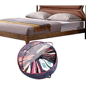 Japarismo Under Bed Shoe Storage Round Shape Organizer Sturdy Zippers Clear Cover Solution Bag Bedroom Containers Dust Shield Box (Round Navy (2 sets))