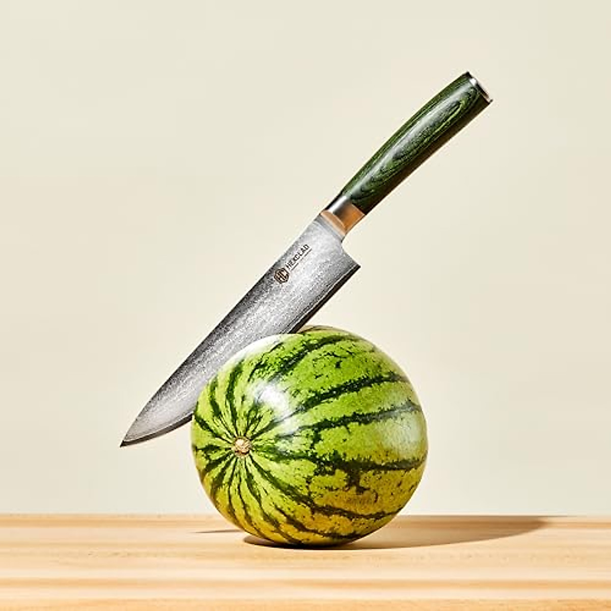 HexClad Chef's Knife, 8-Inch Japanese Damascus Stainless Steel Blade, Pakkawood Handle