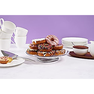 nambe Braid Pedestal Glass Cake Plate with Cake Server | Serving Platter for Cupcakes, Cookies, Birthday Cake | Dessert Display Stand for Parties, Weddings, and Gift | Dishwasher Safe (Silver)