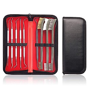EAmber Gun Cleaning Brushes Picks Kit Set Brass Copper Steel Nylon Stainless Steel Ploymer Pick Set Bristle Brushes (Stainless-Steel)