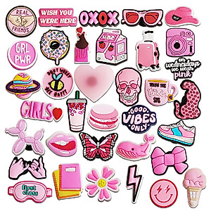 IOKUKI 35 PCS Pink Shoe Charm for Girls Women, Aesthetic Shoe Decoration Charms for Clog Slides Sandals, Pink Party Favors