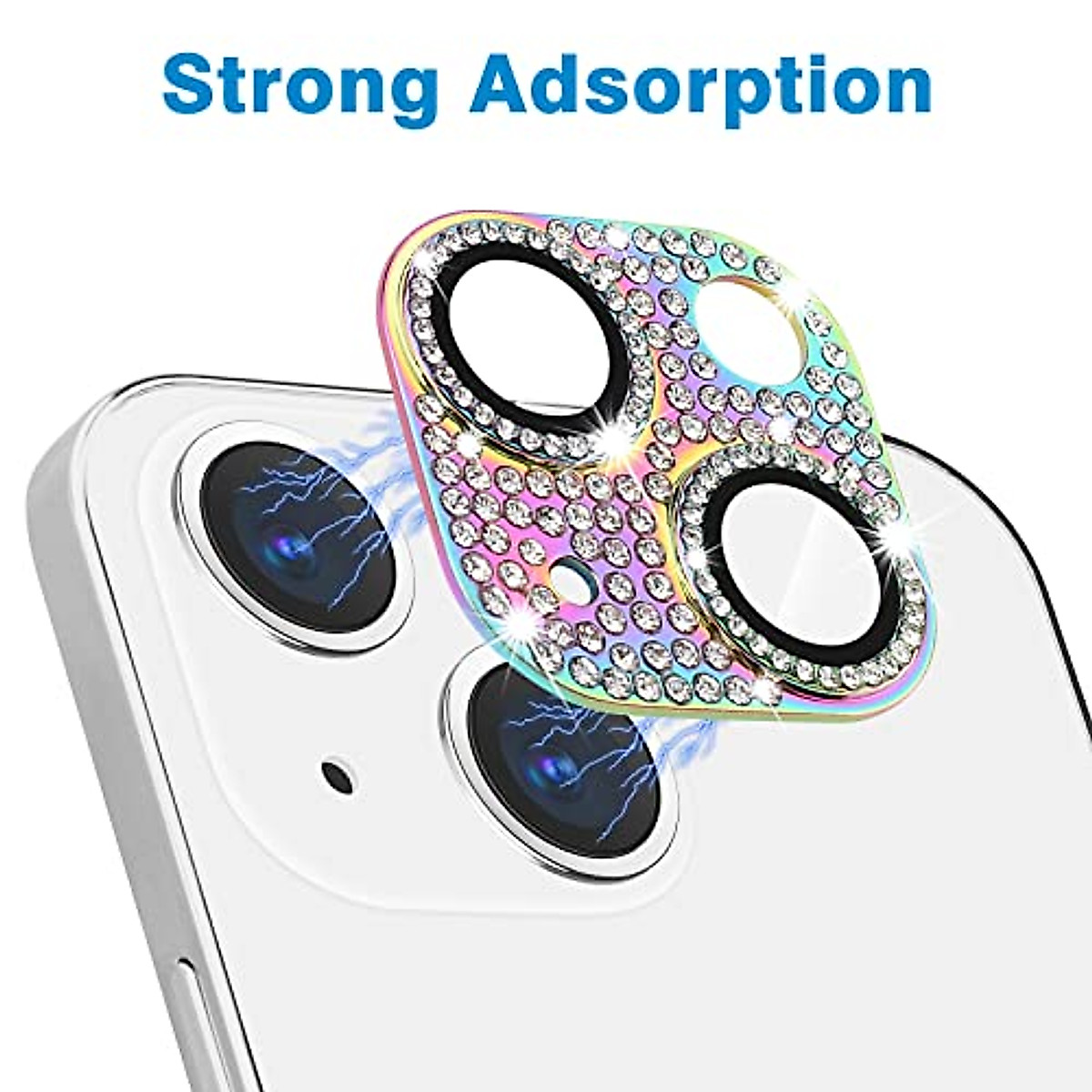 Hsefo for iPhone 13 & iPhone 13 Mini Camera Lens Protector, Bling 3D Rhinestone Sparkle Diamond 9H Tempered Glass Camera Cover Anti Scratch Shockproof Metal Lens Screen Full Protective Cover