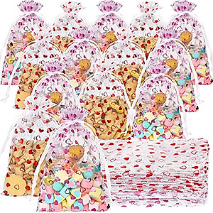 50 Pieces Heart Organza Bags with Drawstring 6 x 9 Inches Jewelry Sheer Bag Mini Mesh Bags Candy Gift Packaging Pouch Bag for Mother's Day Wedding Festival Birthday Party Favor Supplies