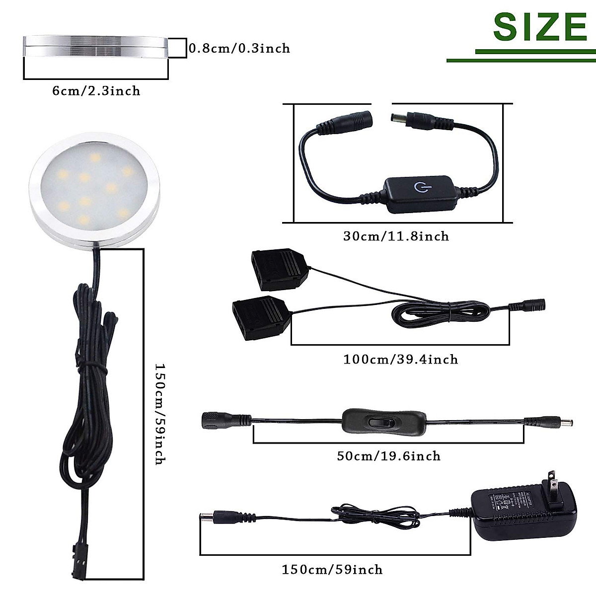 AIBOO Under Cabinet LED Puck Lights Kit with Touching Switch Dimmable for Kitchen Cupboard Closet Lighting (6 Lights,Warm White)