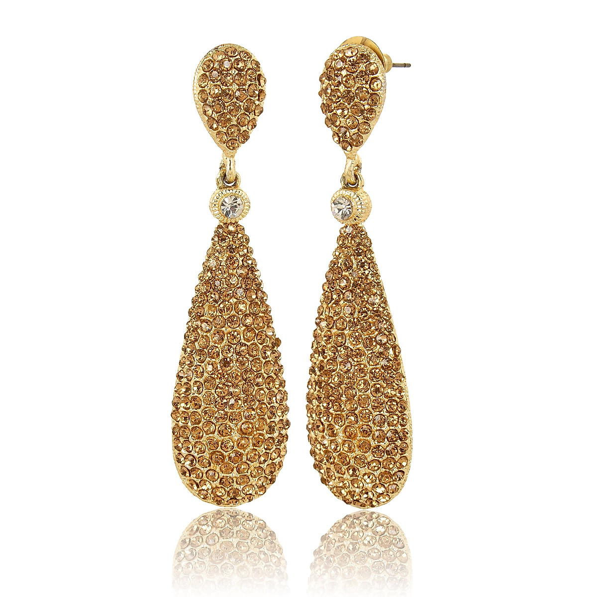 Moonstruck Costume Jewelry Chandelier Champagne Diamond Studded Golden Gold Drop and Dangle Earrings for Women