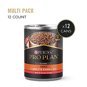Purina Pro Plan Dog Food Grain Free Classic Pate, Beef and Chicken Entrée - (Pack of 12) 13 oz. Cans
