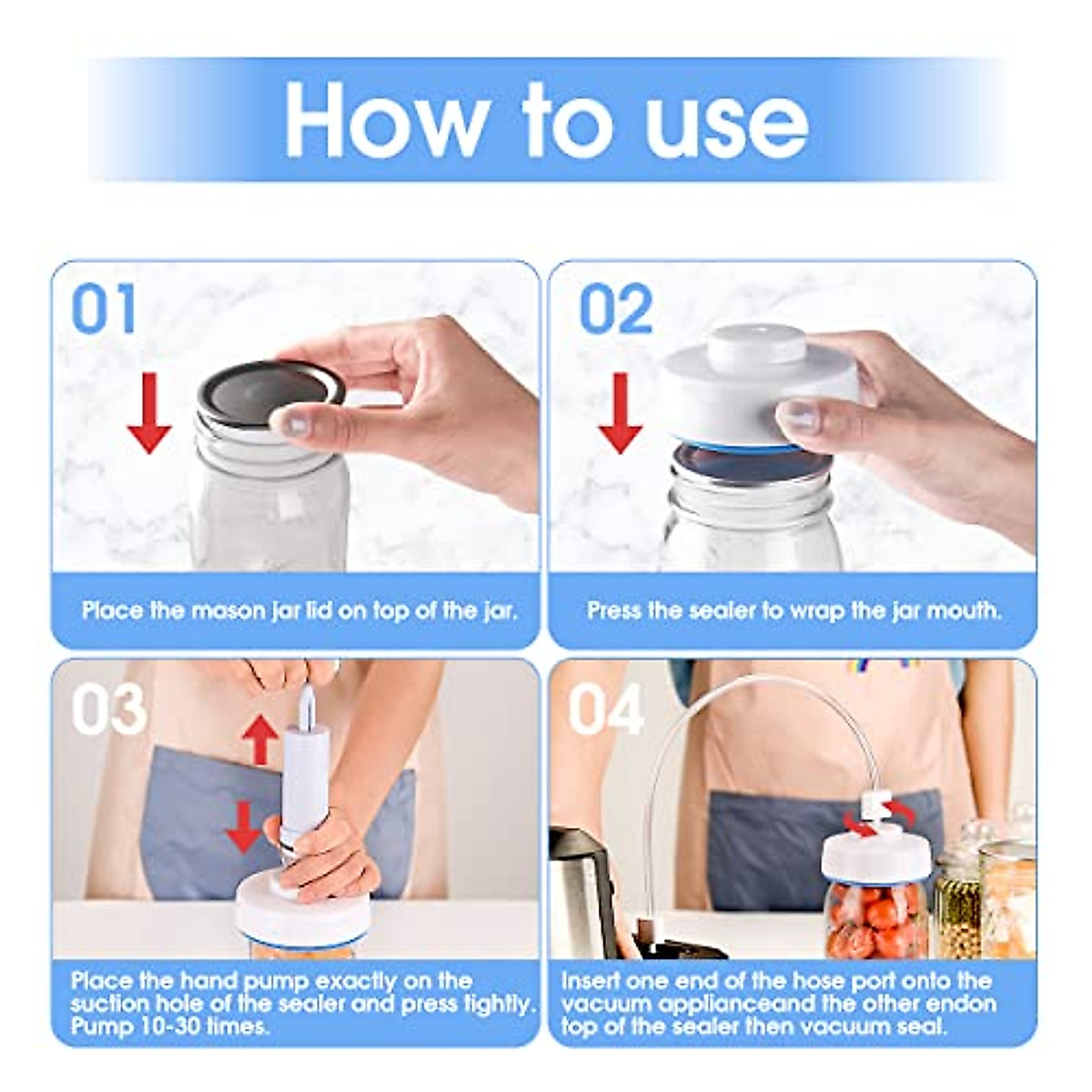 Mason Jar Vacuum Sealer, Vacuum Sealer for Jars with Accessory Hose Compatible with FoodSaver Vacuum Sealer, Wide-Mouth & Regular-Mouth Mason Jar with Manual Portable Vacuum Pump and Lid Opener