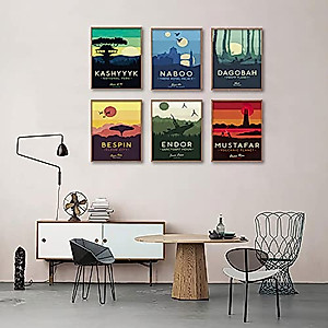 UCRGGUY Travel Star On The Wars Posters for Room Aesthetic 6 Piece Galaxy Planet Attraction Style Movie Poster Canvas Wall Art Party Decor Bedroom Living Fans Gifts 8x10inch Unframed, Star01