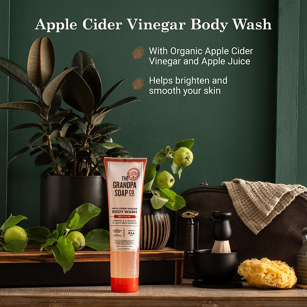 The Grandpa Soap Company Apple Cider Vinegar Body Wash - Purifies and Cleanses to Leave Skin Glowing, With Apple Cider Vinegar and Apple Juice, Helps Revitalize Skin, Vegan, 9.5 Fl Oz