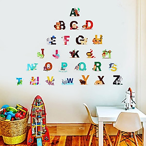 CCINEE Animal Alphabet Wall Decals, ABC Educational Colourful Creative Sticker Removable Art Sticker for Kids Nursery Bedroom Living Room Wall Decorations