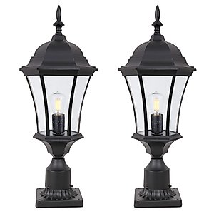 GOALPLUS 24" Aluminum Outdoor Post Light with 3" Fitter Base for Post Pole Mount, 2 Pack Black Exterior Pole Lantern Lights with Seeded Glass, Large Outside Post Lamp for Yard Garden