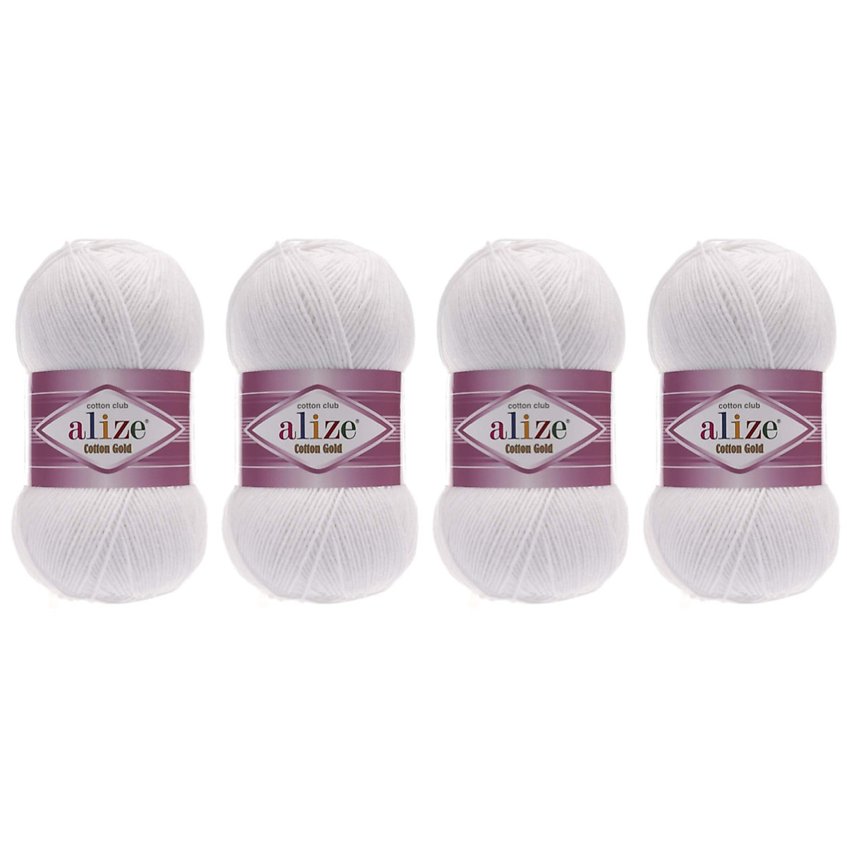 55% Cotton 45% Acrylic Yarn Alize Cotton Gold Thread Crochet Hand Knitting Art Lot of 4skn 400 gr 1444 yds (55-White)