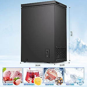 Kismile 2.7 Cubic Feet Chest Freezer with Removable Basket Free Standing Top Open Door Compact Freezer with Adjustable Temperature for Home/Kitchen/Office/Bar (2.7 Cubic Feet, Black)