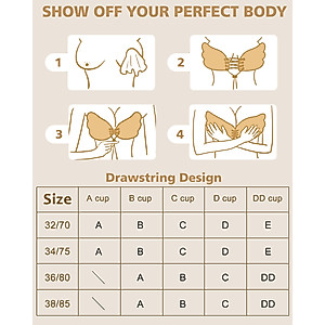 Cmojsk Sticky Bra, Backless Strapless Bra Push Up, Adhesive Invisible Lift Up Bras 2 Pairs Black/Beige