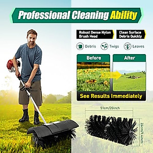 Gas Power Handheld Sweeper, 2 Stroke Hand Held Power Broom Cleaning Driveway Turf Grass Walk Behind Hand Held Cleaning Machine Petrol Power Grass Lawn Sweeper Cleaning Tool (52CC Type1)