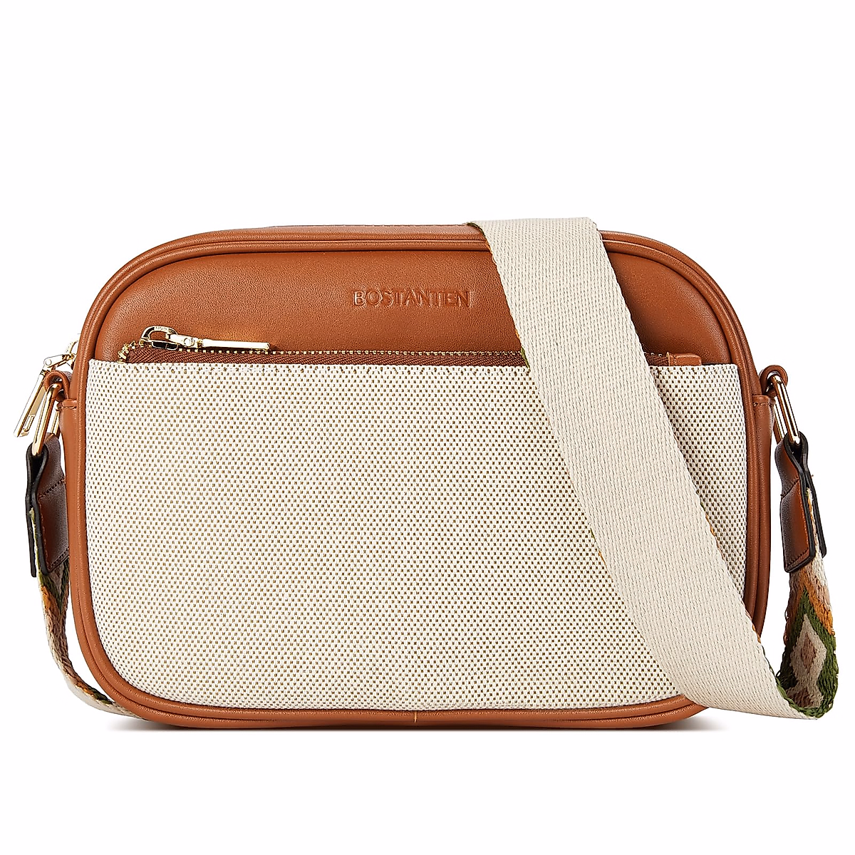 BOSTANTEN Quilted Crossbody Bags for Women Vegan Leather Purses Small Shoulder Handbags with Wide Strap Brown with Cloth Pattern