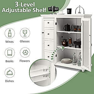 PETSITE Sideboard Buffet Storage Cabinet, Modern Credenza Coffee Bar Station Console Table Cupboard for Kitchen Entryway Dining Room, White