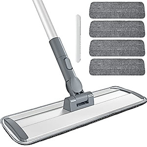 Microfiber Mop for Floor Cleaning, Aifacay Flat Floor Mop with 4 Washable Mop Pads Wet Mop System 360 Swivel Dust Dry Mop for Hardwood Laminate Tile Vinyl Floors Wall Baseboard Mop with Long Handle