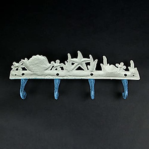 Zeckos Blue and White Cast Iron Seahorses Decorative Wall Hook Nautical Sea Life Hanging Towel or Coat Rack Beach Home Coastal Accent Decor 15.25 Inches Long