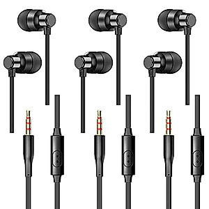 3 Pack Earbuds Headphones with Microphone & Remote, lyfLux in Ear Earphone Stereo Sound Noise Isolating Tangle Free, with Heavy Bass, for Smartphones, Laptops, Fits 3.5mm Interface Device (Black)