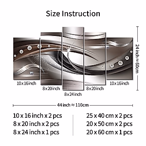 YAYNICE Abstract Silver Wall Art 5 Piece Large Modern Picture Canvas Print Wall Painting Artwork Wall Décor for Bedroom Living Room Office