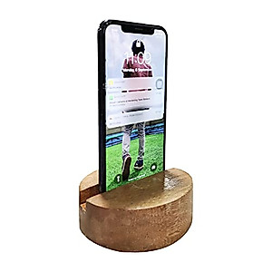 SNS Round Wooden Mobile Desktop Display Stand - 3 inch, Desk Organizer Accessories, Phone Holder Stand, Portable Desktop Smartphone Stand, Desk nightstand, Wooden Mobile Holder for Desk