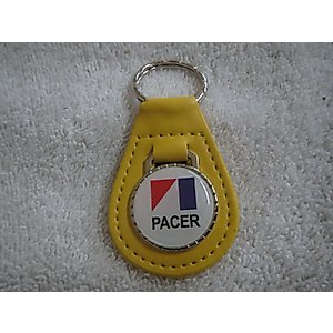1975 1976 1977 1978 1979 AMC PACER LOGO EMBLEM LEATHER KEYCHAIN - YELLOW