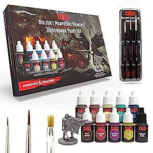 The Army Painter Dungeons and Dragons Underdark Paint Set Bundle with Nolzur's Marvelous Brush Set - Painting Set for Model Miniature Painting with 10 Warpaints and 1 D&D Drizzt Do'Urden Miniature
