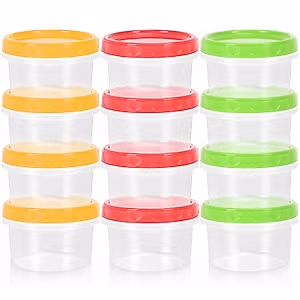 GothaBach 12 Pack 8 oz Plastic Containers with Lids, Small Freezer Containers, Reusable Deli Containers Food Storage Jars, 8 oz Plastic Food Sauce Containers(3 Colors)
