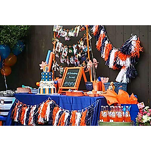 IGUO Graduation Party Supplies Navy Blue Orange White American Birthday Bachelorette Baby Shower Wedding Party Decoration Tissue Pom Pom, Orange Silver Paper Tassel for Festivals School Party Idea