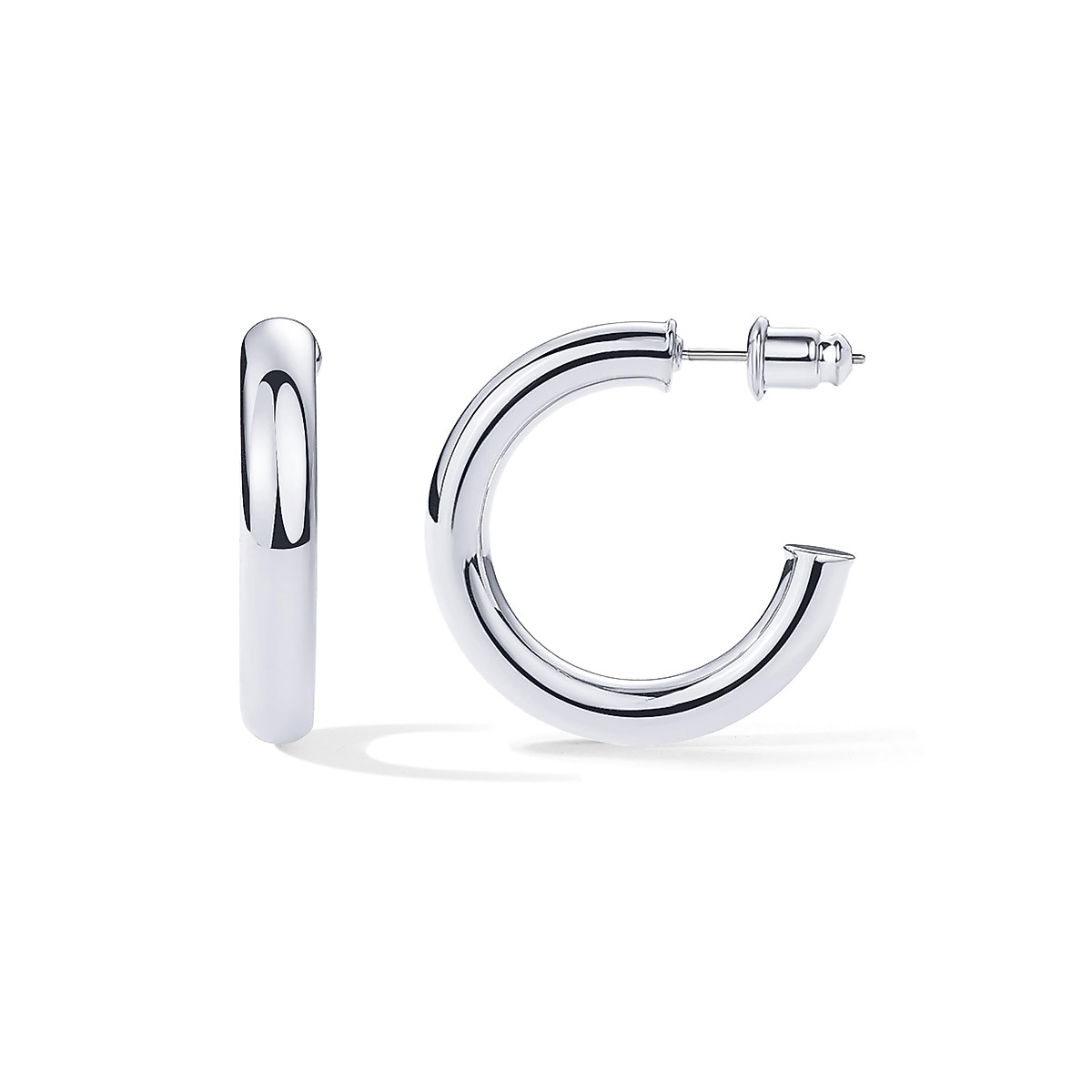 PAVOI 14K White Gold Vermeil Lightweight Chunky Open Hoops | 30mm White Gold Hoop Earrings for Women