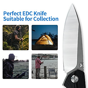 bunnyedge Pocket Folding Knife, D2 Steel Blade G10 Handle Small EDC Knife with Pocket Clip for Men Women, Sharp Hunting Camping Hunting Survival Hiking Knives, Black - YFA089