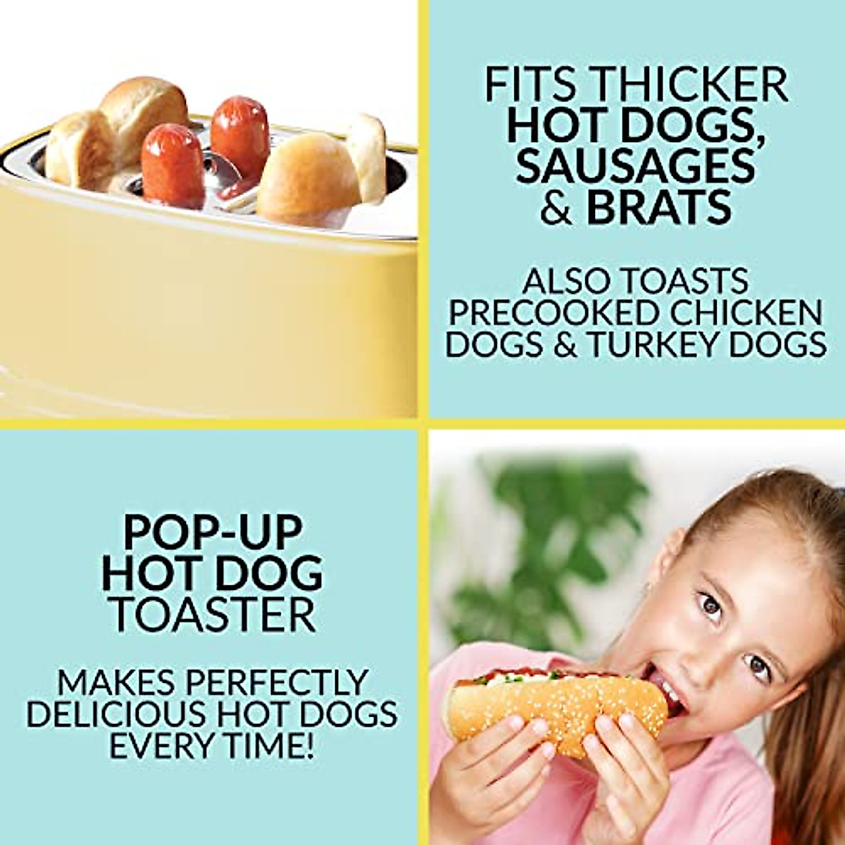 Nostalgia 2 Slot Hot Dog and Bun Toaster with Mini Tongs, Hot Dog Toaster Works with Chicken, Turkey, Veggie Links, Sausages and Brats