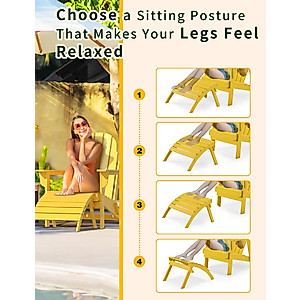 BUPPLEE Folding Adirondack Ottoman for Adirondack Chair, HDPE All Weather Outdoor Footrest Poly Lumber Adirondack Footstool for Patio, Backyard, Garden, Easily Storage - Yellow