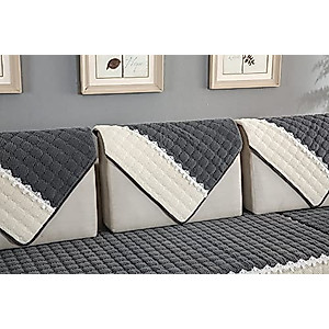 vctops Soft Corduroy Sofa Couch Cover, Plaid Sectional Couch Covers, Non-Slip Sofa Slipcover for Dogs Cats Kids(Dark Grey,28"x28")