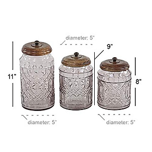 Deco 79 Glass Decorative Jars with Wood Lids, Set of 3 8", 9", 11"H, Clear