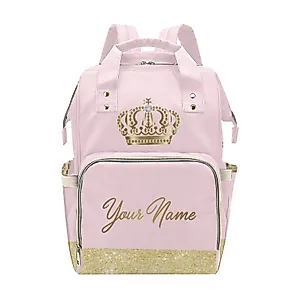 FELIZSTORE Personalized Diaper Bag Backpack - Baby Girl Diaper Bag Backpack for Dad Boy Men with Name - Princess Gold Crown Diamond