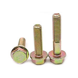 M6 x 1.00 x 16 MM (FT) Coarse Thread DIN 6921 Class 10.9 Hex Flange Screw Medium Carbon Steel Yellow Zinc Plated Pk 50