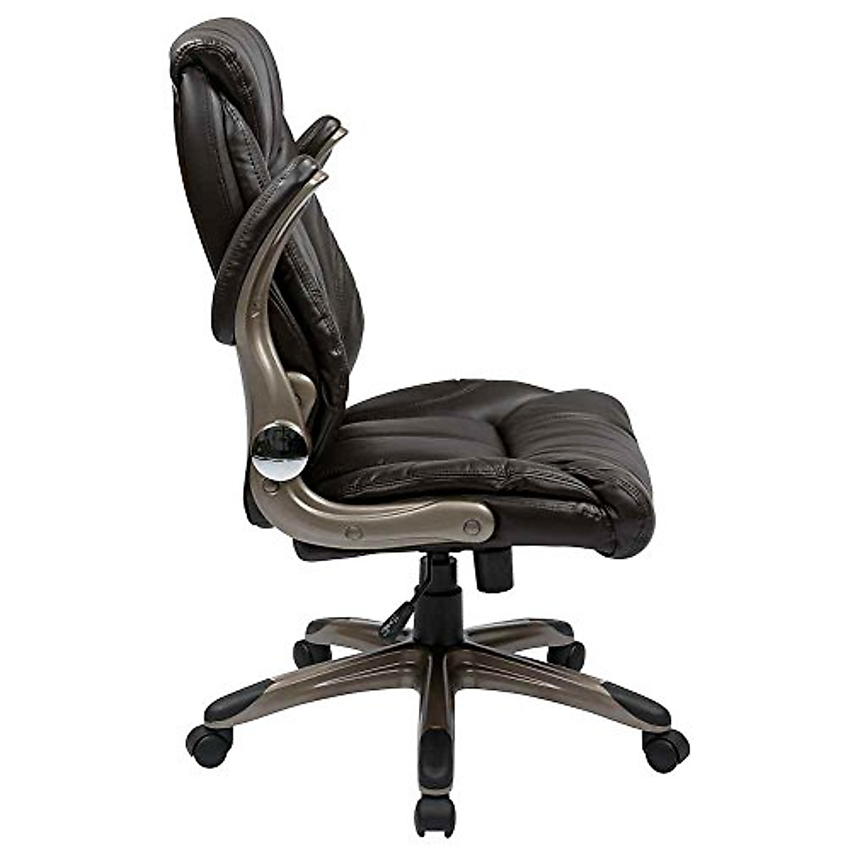 Office Star FL Series Faux Leather Mid-Back Manager's Office Chair with Padded Flip Arms, Espresso with Cocoa Base