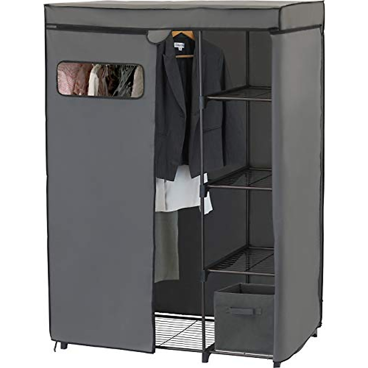 Simple Houseware Freestanding Cloths Garment Organizer Closet with Cover, Dark Gray