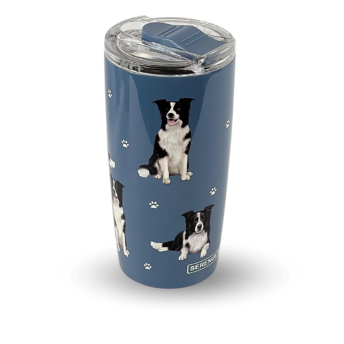 VICCITY Border Collie SERENGETI 20 Oz. Stainless Steel, Vacuum Insulated Tumbler with Spill Proof Lid - 3D Print - Insulated Travel mug for Hot or Cold Drinks (Border Collie Tumbler)