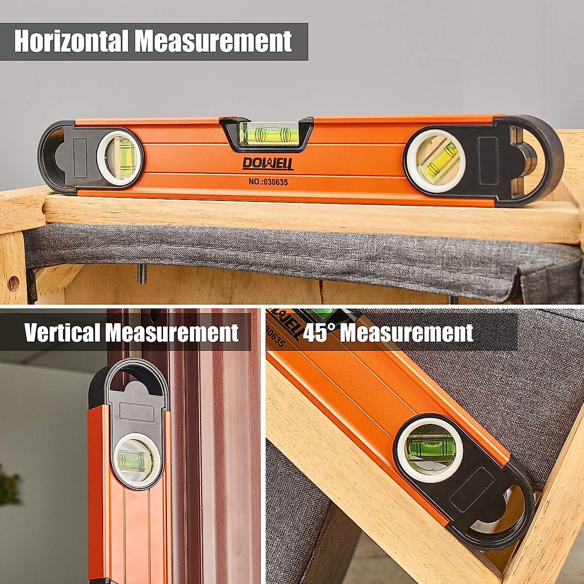 DOWELL Magnetic Level Torpedo Level 11" Box Spirit Bubble Level Shockproof Top Vial Alloy Frame 180 90 45 Degree HY030636