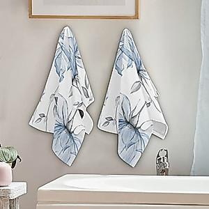 Jucciaco Blue Hand Towel for Bathroom Kitchen, Absorbent Blue Floral Flowers Bath Hand Towels Decorative, Soft Polyester Cotton Towels for Hand, 28x14 inches, Set of 2