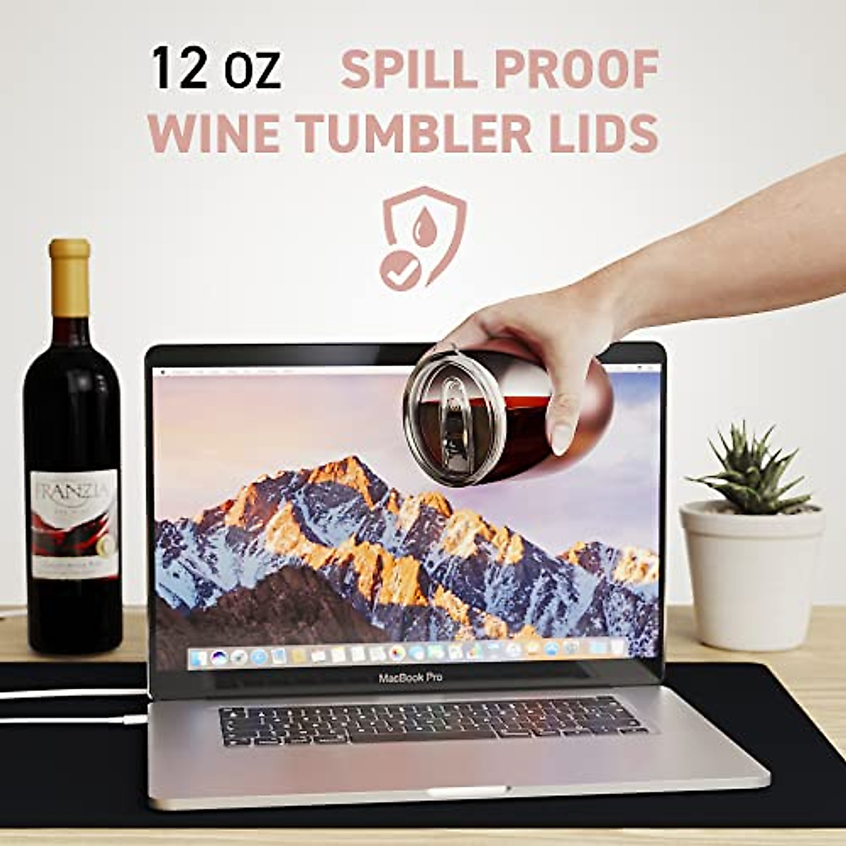 2 Wine Tumbler Lids 12 oz Spill Proof - 2.9 Inch Diameter - No Leak Splash Proof Replacement Silicon Slider Locking Closure, 2 Lids For Tumbler Open Close by C&berg