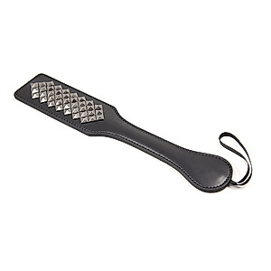 Hylvicky Leather Riveted Slapper, Non-Slip Handle Horse Whip Crop, Durable Black Faux Leather Paddle for Horses Equestrianism Tool and Riding Crop Training for Men and Women