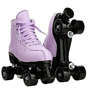 Roller Skates for Women Men PU Leather Classic Roller Skates Adjustable Four-Wheel High-Top Shoes for Beginner, Professional for Indoor Outdoor Girls Unisex