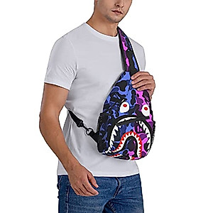 Frenchsh Camo Shark Crossbody Shoulder Bag Casual Backpack for Adult Boy One Size