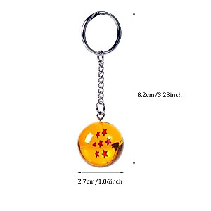 Swiftion 7Pack Dragon Ball Star Acrylic Keychains,Resin Hanging Pendant Transparent Balls Keyring,7 Stars Anime Crystal Ball KeyChains (Yellow)