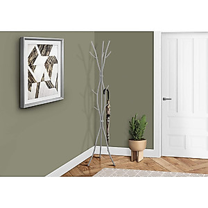 Monarch Specialties I 2061 Coat Rack, Hall Tree, Free Standing, 11 Hooks, Entryway, 74" H, Bedroom, Metal, Grey, Contemporary, Modern