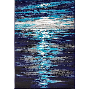 Unique Loom Metro Collection Abstract Water Modern Waves Seascape, Coastal, Nautical Area Rug, 4' 1" x 6' 1" Rectangle, Navy Blue/Ivory
